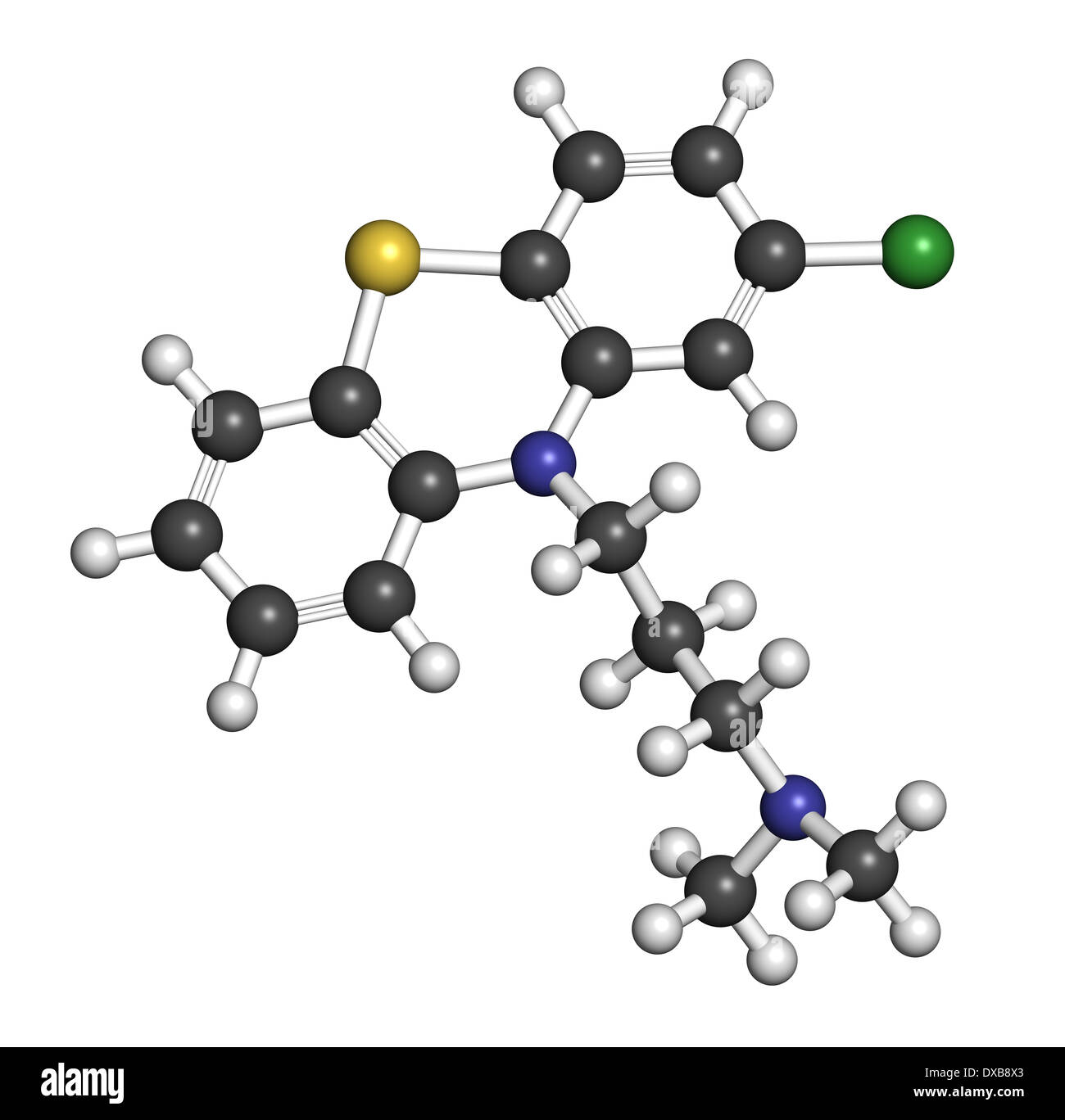 Chlorpromazine (CPZ) antipsychotic drug molecule. Used to treat ...