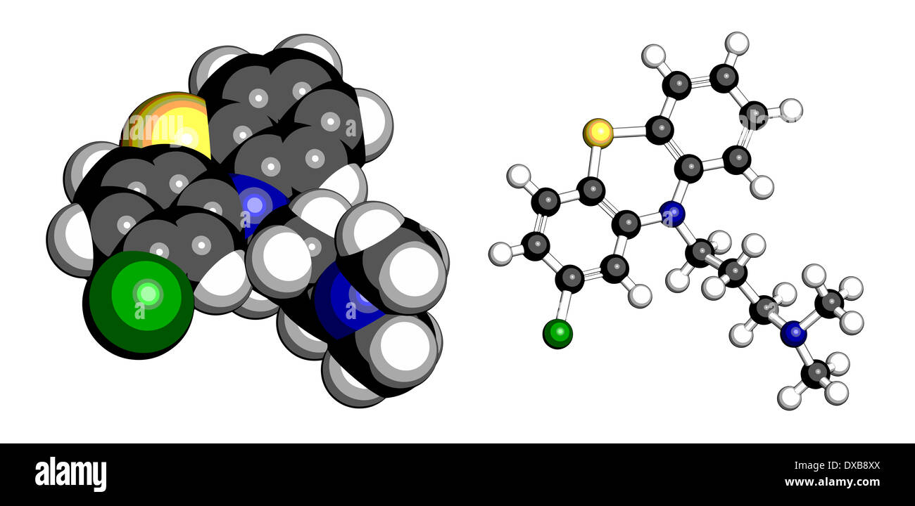Chlorpromazine (CPZ) antipsychotic drug molecule. Used to treat ...