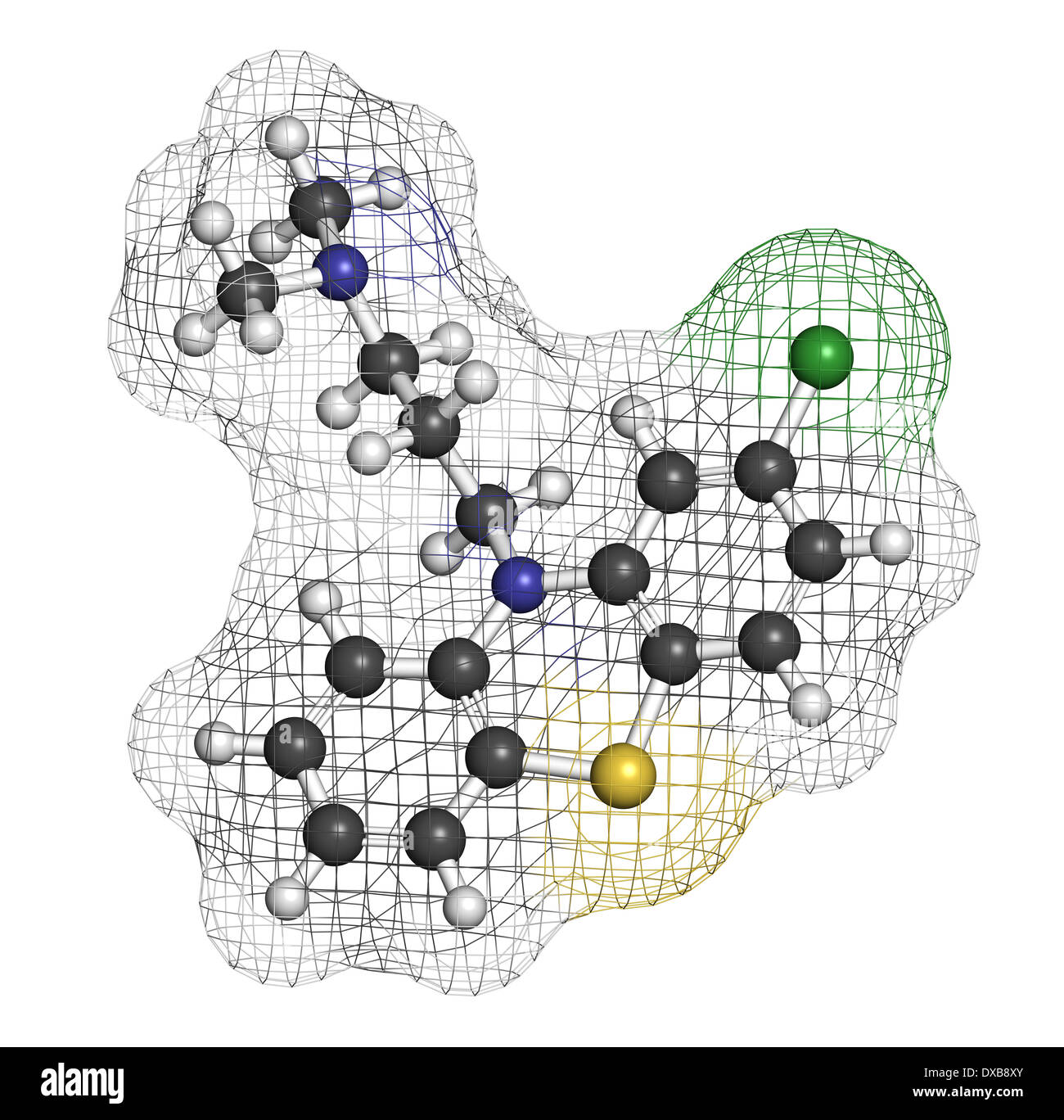 Chlorpromazine (CPZ) antipsychotic drug molecule. Used to treat ...
