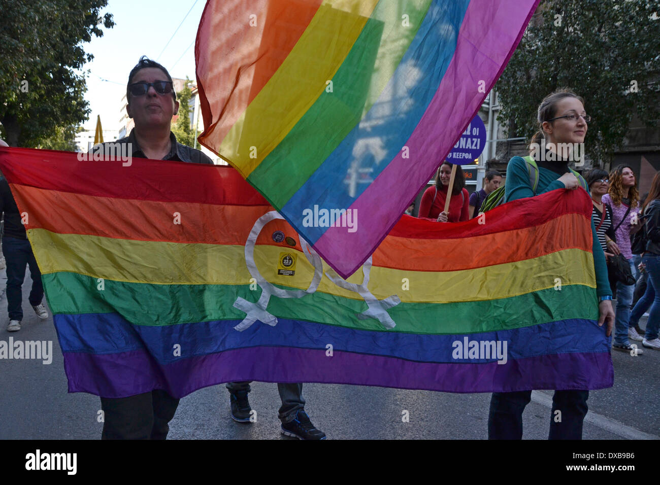 Athens, Greece - 22nd March 2014: A group of activists holding a ...