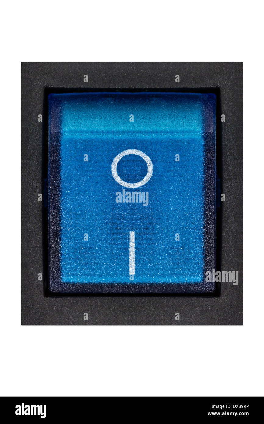 Blue power switch, isolated on white background, with clipping path ...
