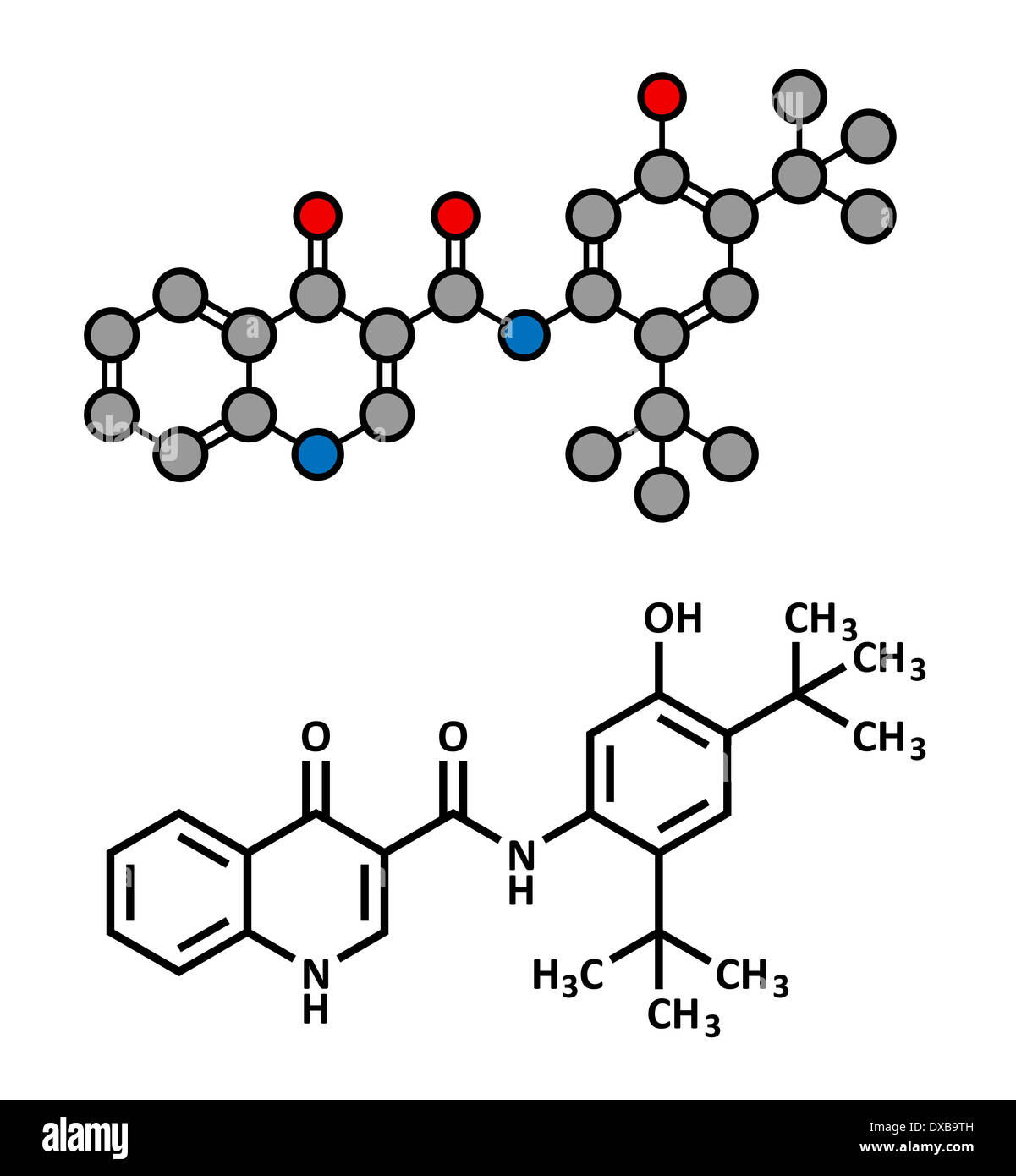 Ivacaftor cystic fibrosis drug molecule. Stylized 2D rendering and ...