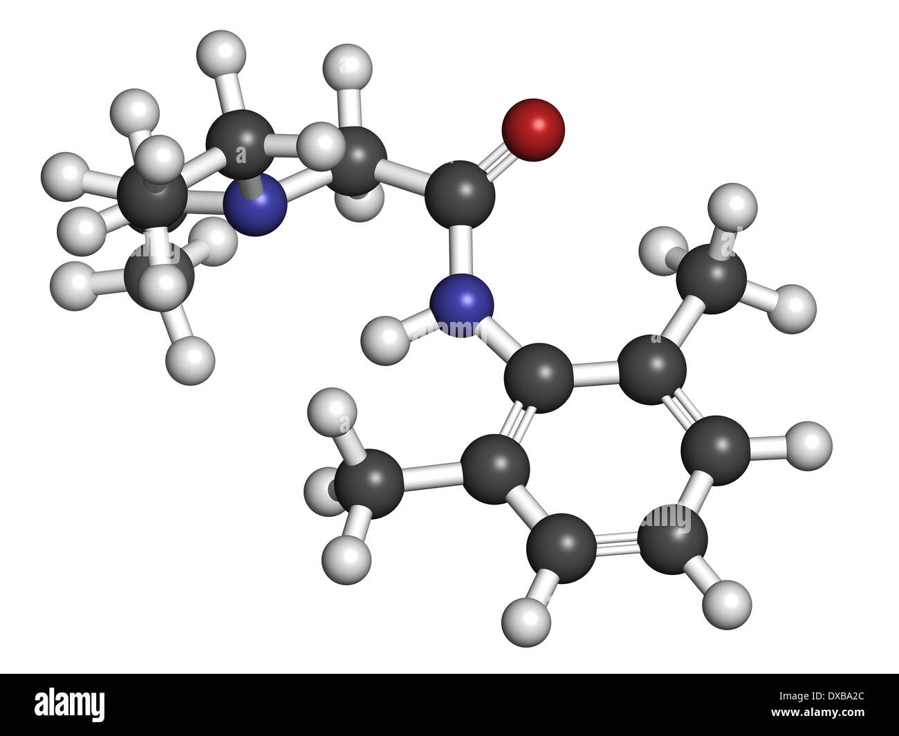 lidocaine local anesthetic drug molecule. Also known as xylocaine or ...