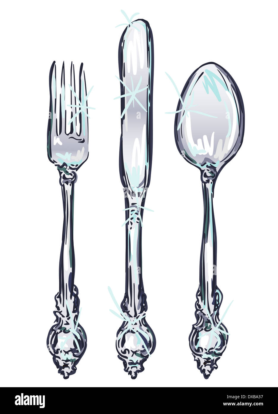Antique Cutlery Drawing Stock Photos & Antique Cutlery Drawing Stock ...