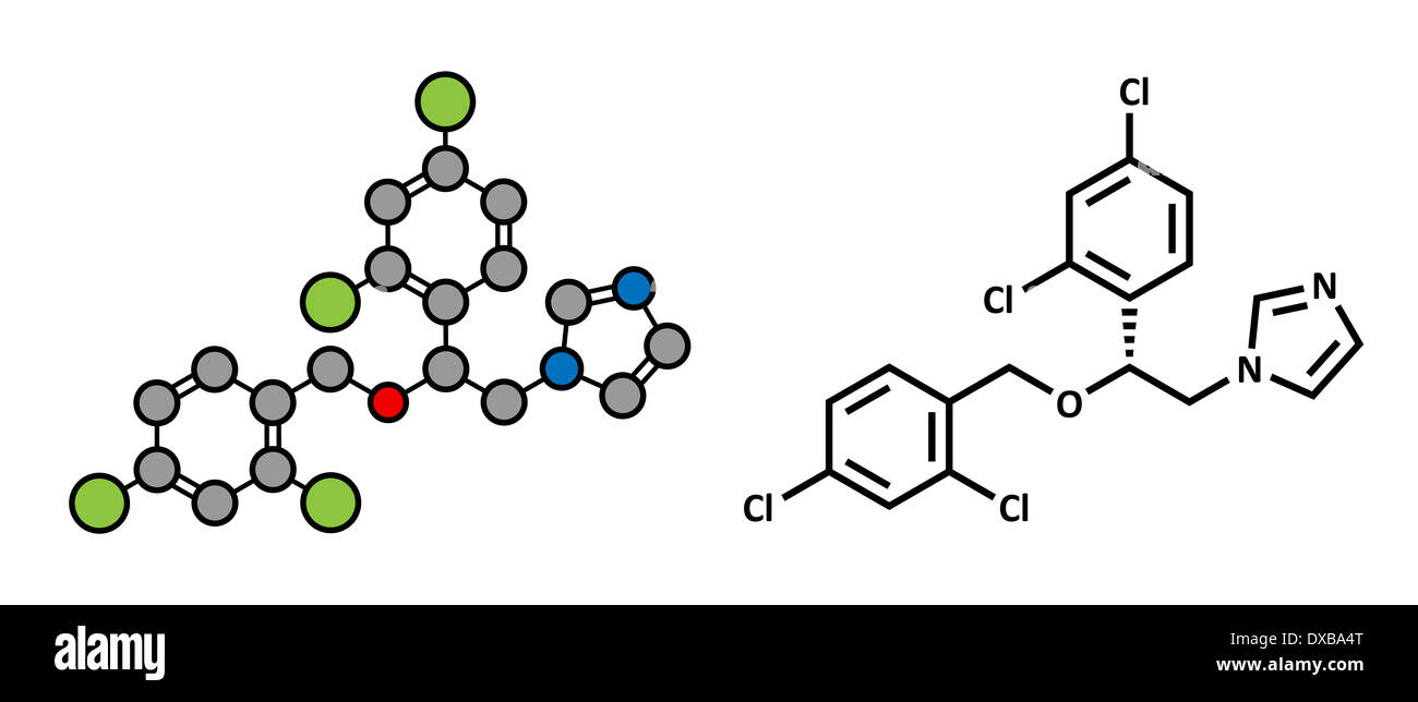 Miconazole antifungal drug molecule. Imidazole class antimycotic, used ...