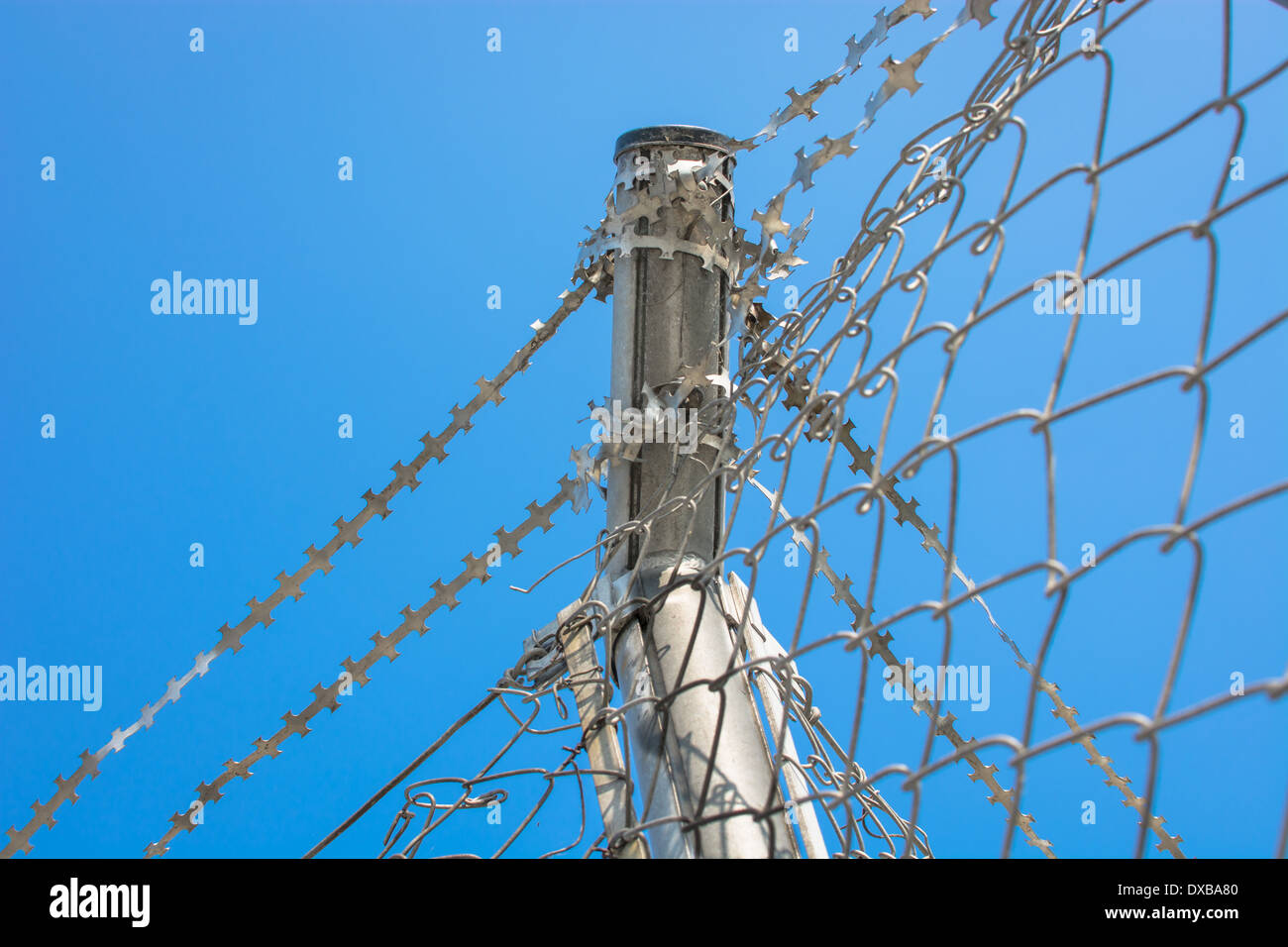 Dangerous Barbed Wire Fence At Border Stock Photo - Alamy