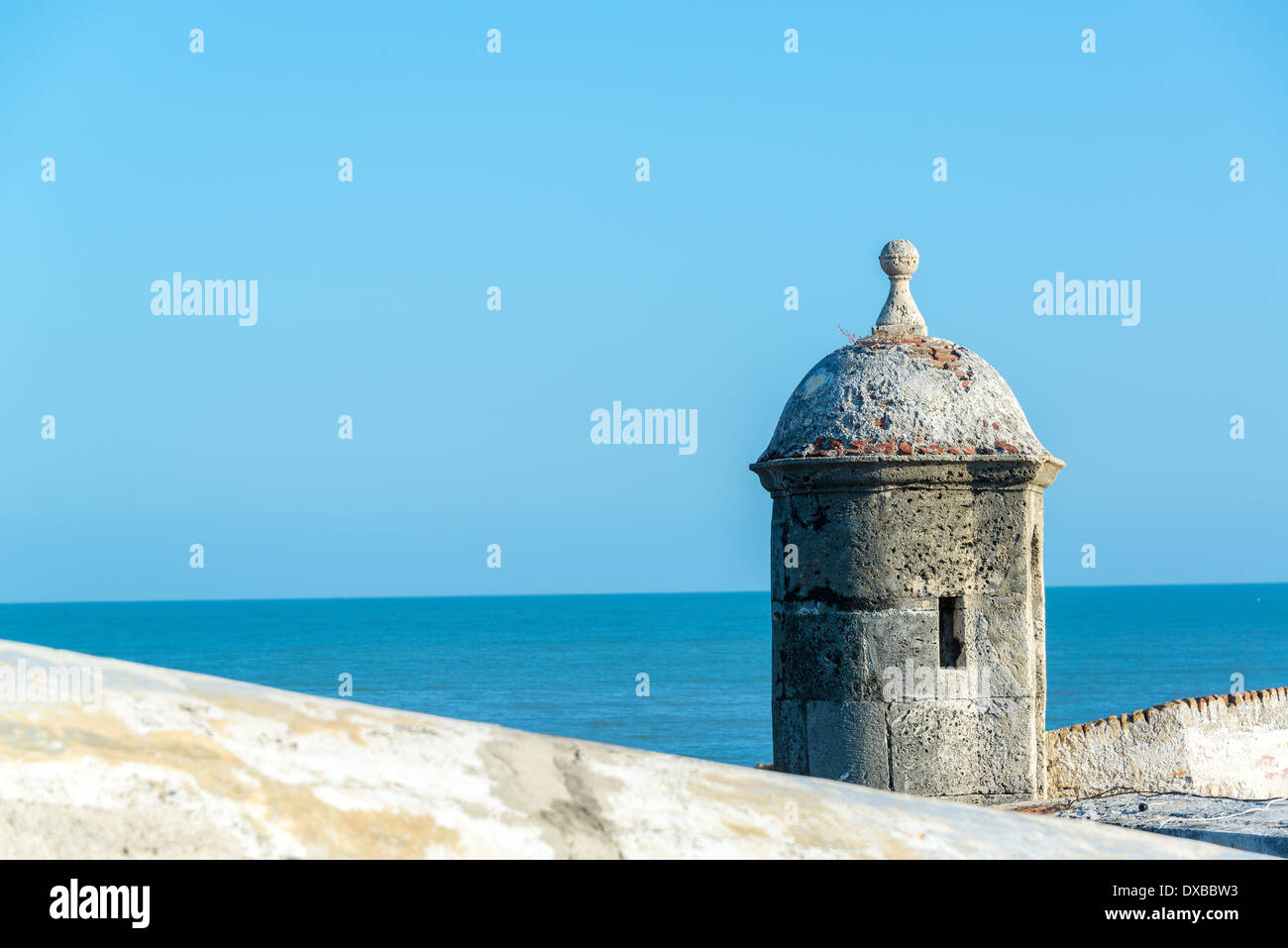 View of the defensive wall surrounding the old city of Cartagena ...