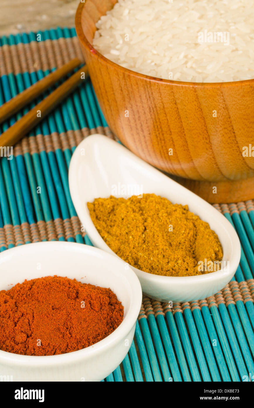Rice and basic spices, an Asian cuisine still life Stock Photo - Alamy