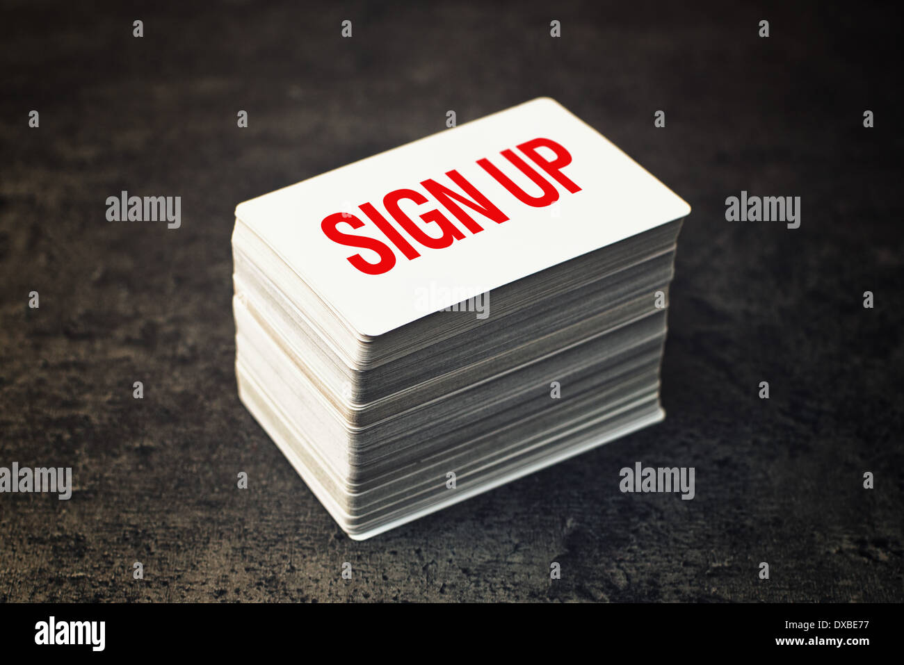 Sign Up Business cards with rounded corners. Stack of blank horizontal ...