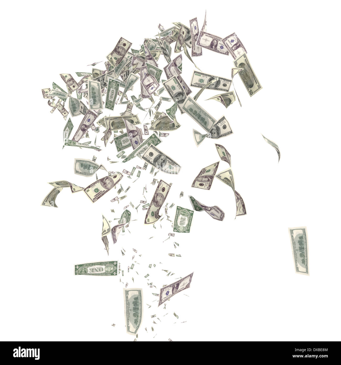 Dollars in flight on the isolated background Stock Photo - Alamy
