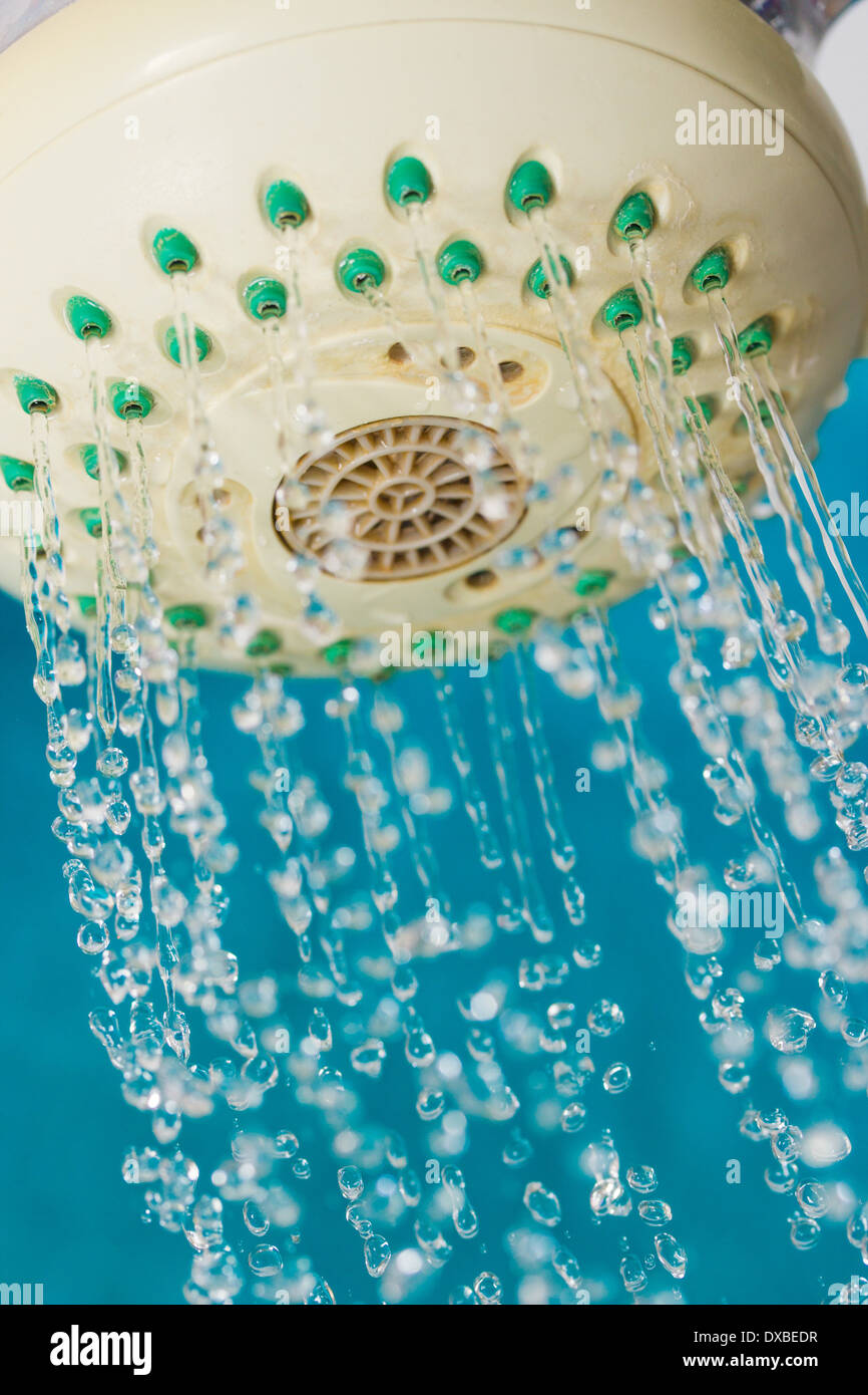 From a shower water in macro scale flows Stock Photo - Alamy