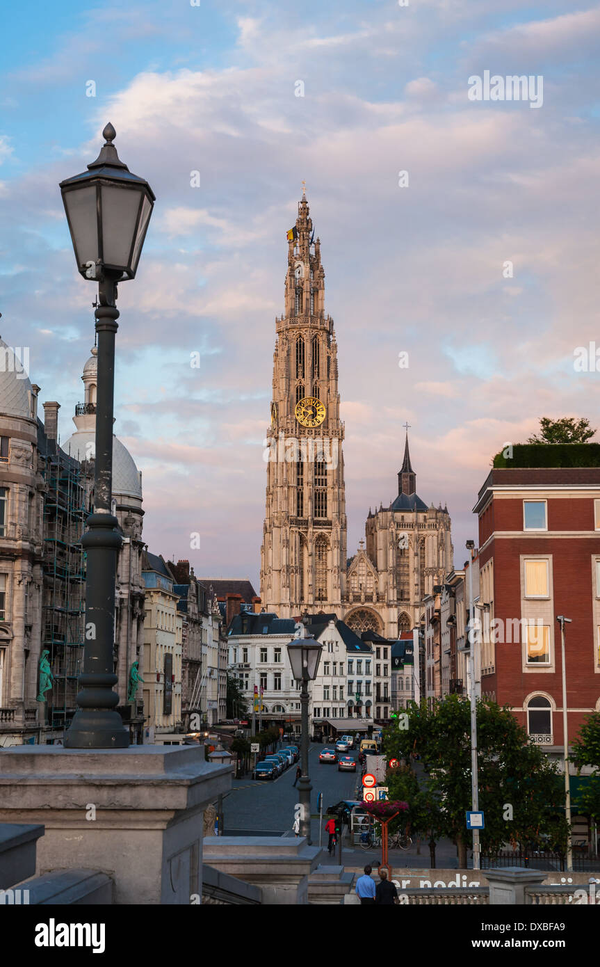 View at Cathedral of Our Lady and Suikerrui street in Antwerp, Belgium ...