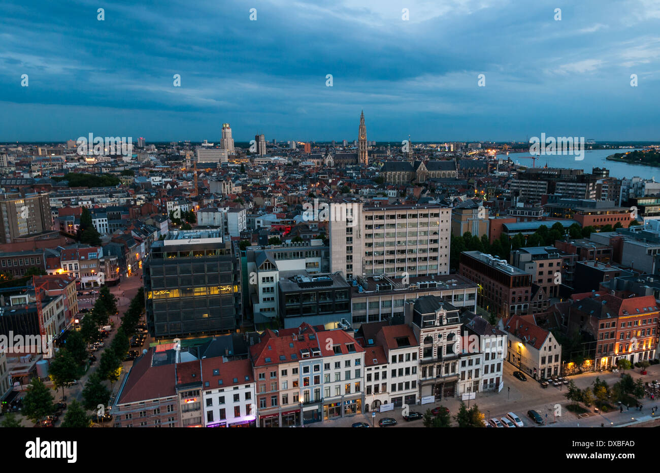 Aerial view to the center of Antwerp from the roof of MAS Museum in ...