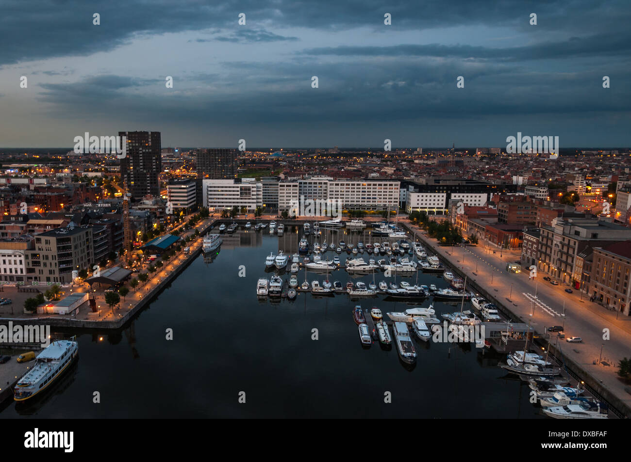 Aerial view to the harbor of Antwerp from the roof of MAS Museum in ...