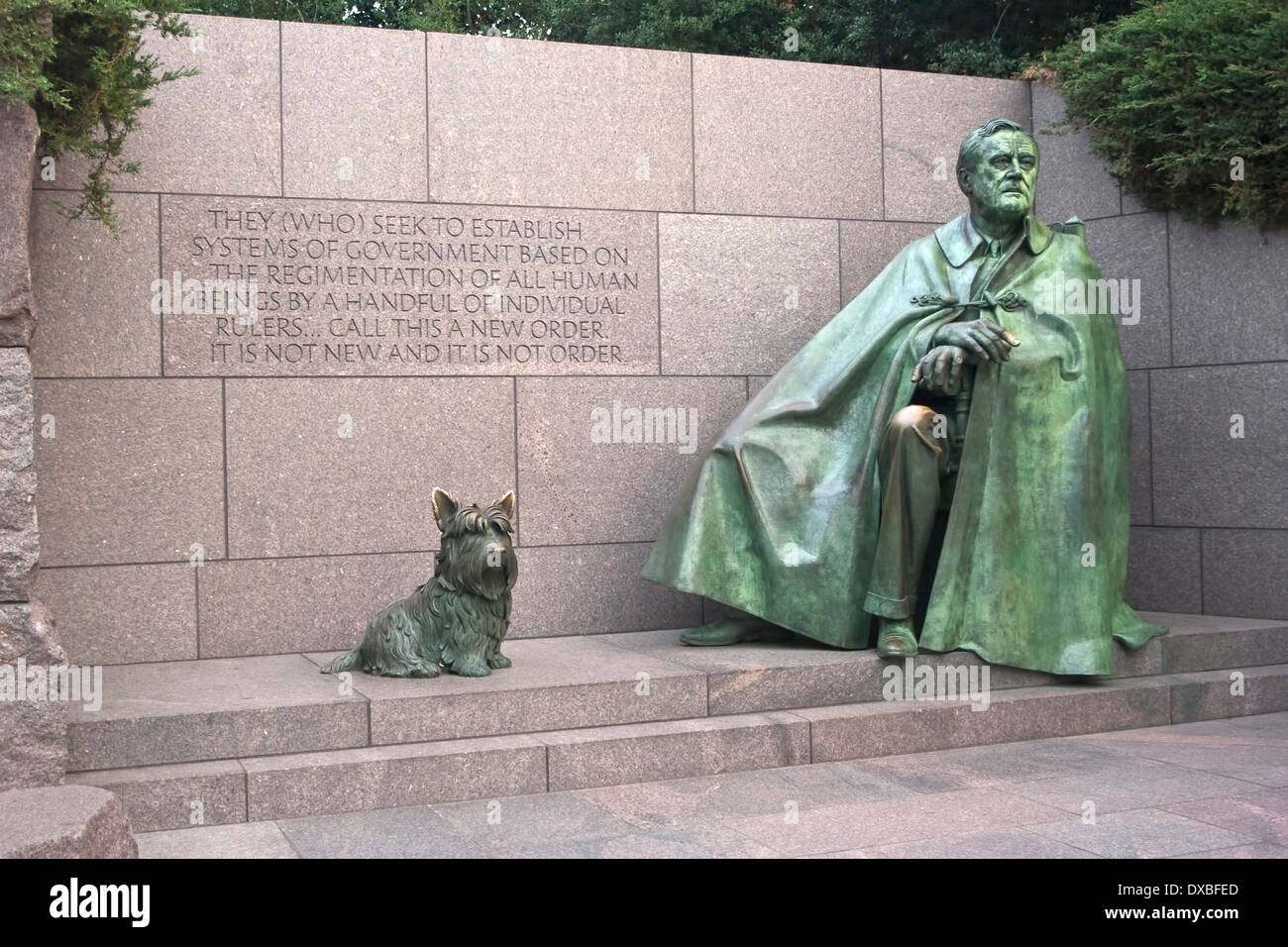 A larger than life bronze statue of President Franklin D Roosevelt with ...