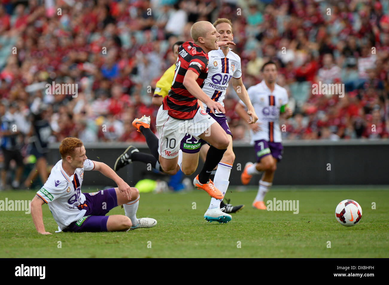 Sydney, Australia. 23rd Mar, 2014. Wanderers midfielder Aaron Mooy and ...