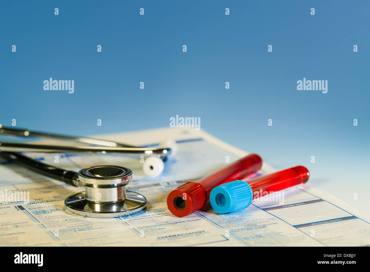 Blood sample and stethoscope Stock Photo - Alamy
