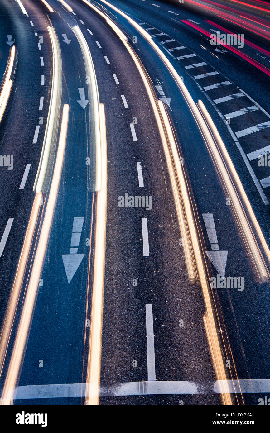 Motion blurred city road traffic (color toned image Stock Photo - Alamy