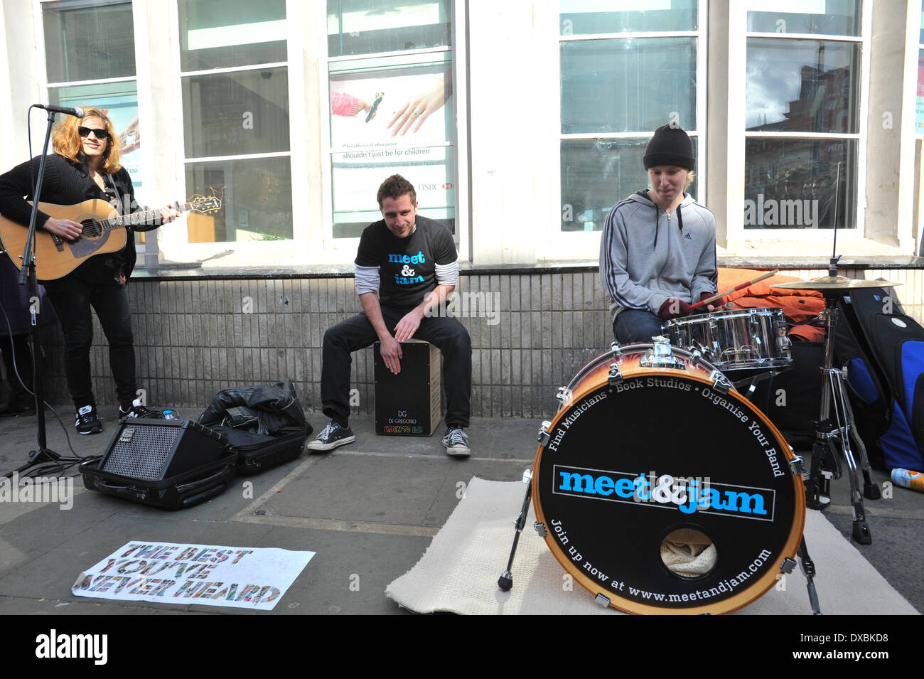 Camden Town, London, UK. 23rd March 2014. Buskers stage a 'meet and jam ...