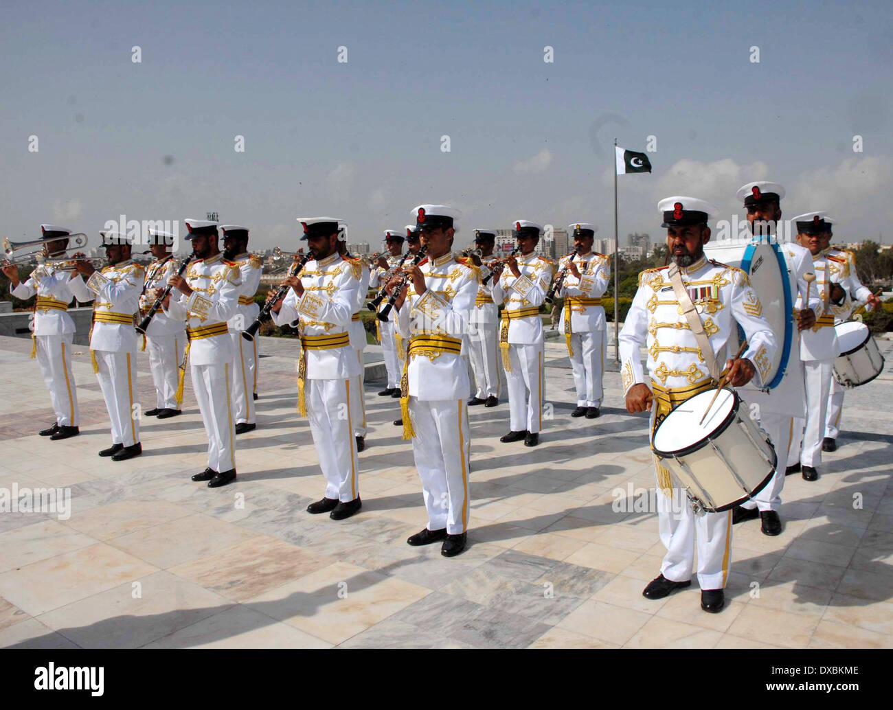 Karachi. 23rd Mar, 1940. A Pakistani Navy band performs the national ...
