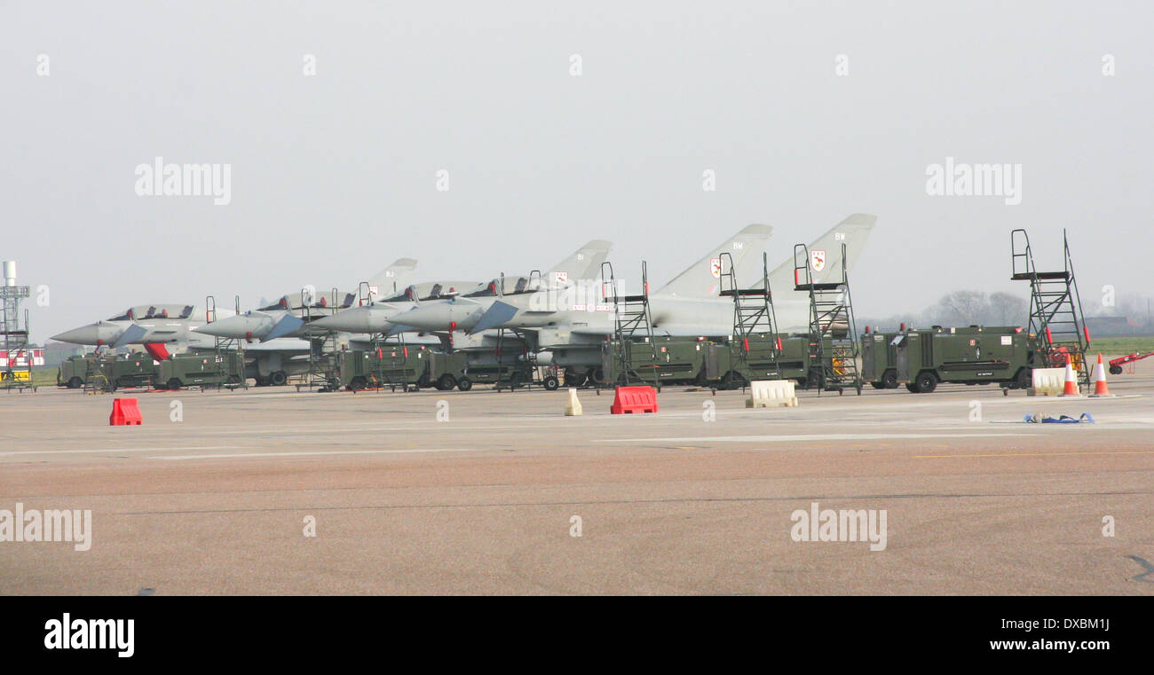 RAF Coningsby showcases the Typhoon fighter jets on the flight ramp ...