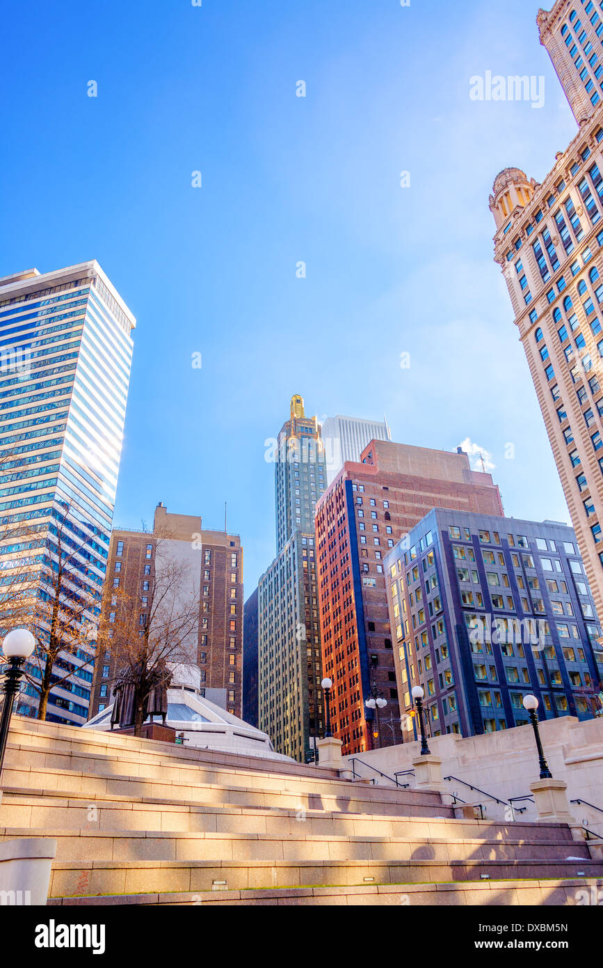 View of several buildings and skyscrapers in downtown Chicago Stock ...