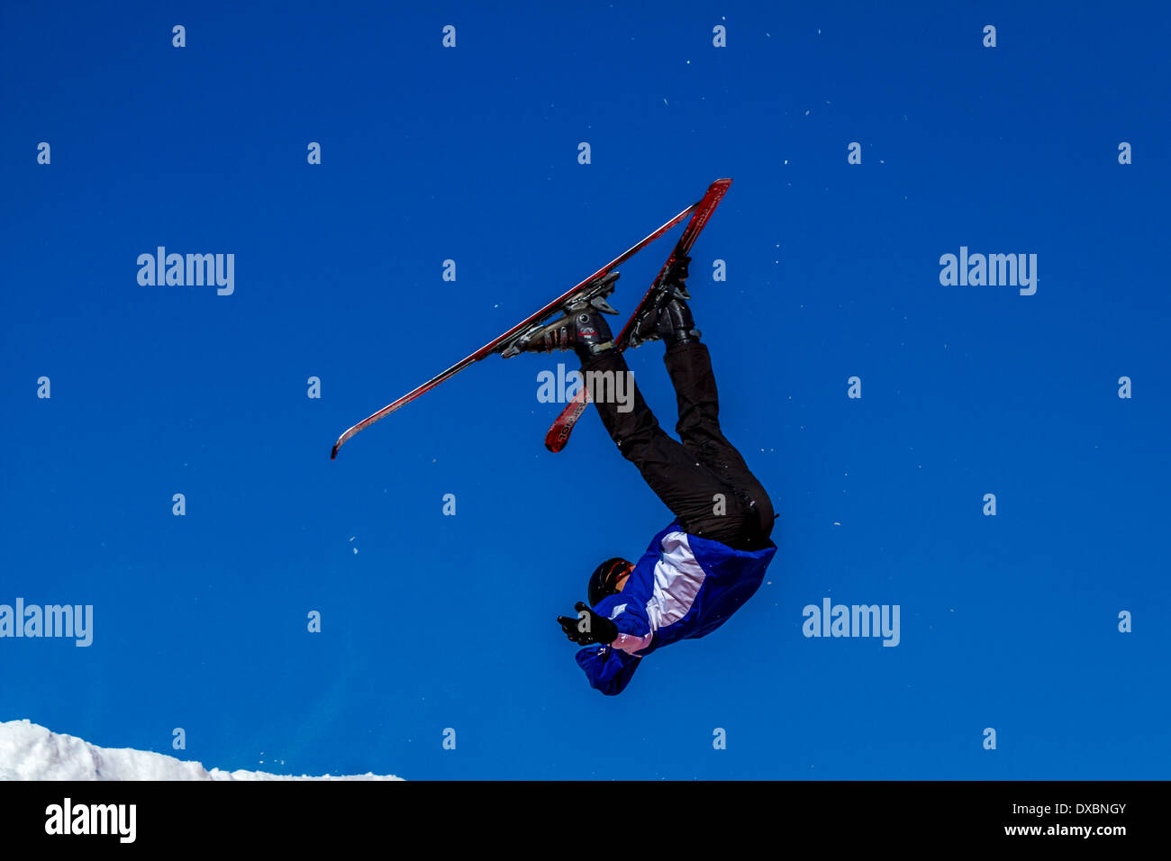 Out of control skier upside down Stock Photo - Alamy