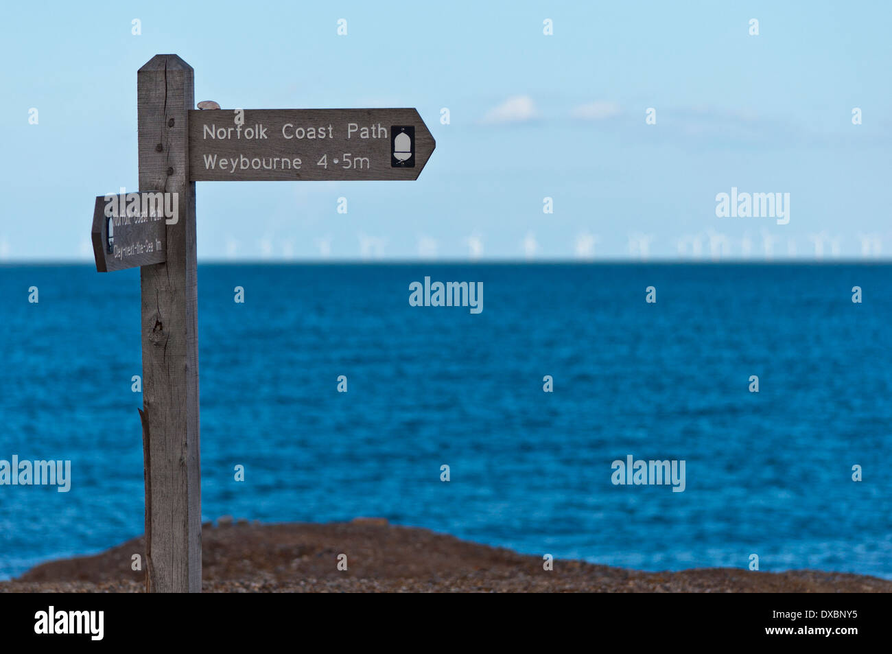 Sign post long distance Norfolk coast path Cley Beach Stock Photo - Alamy