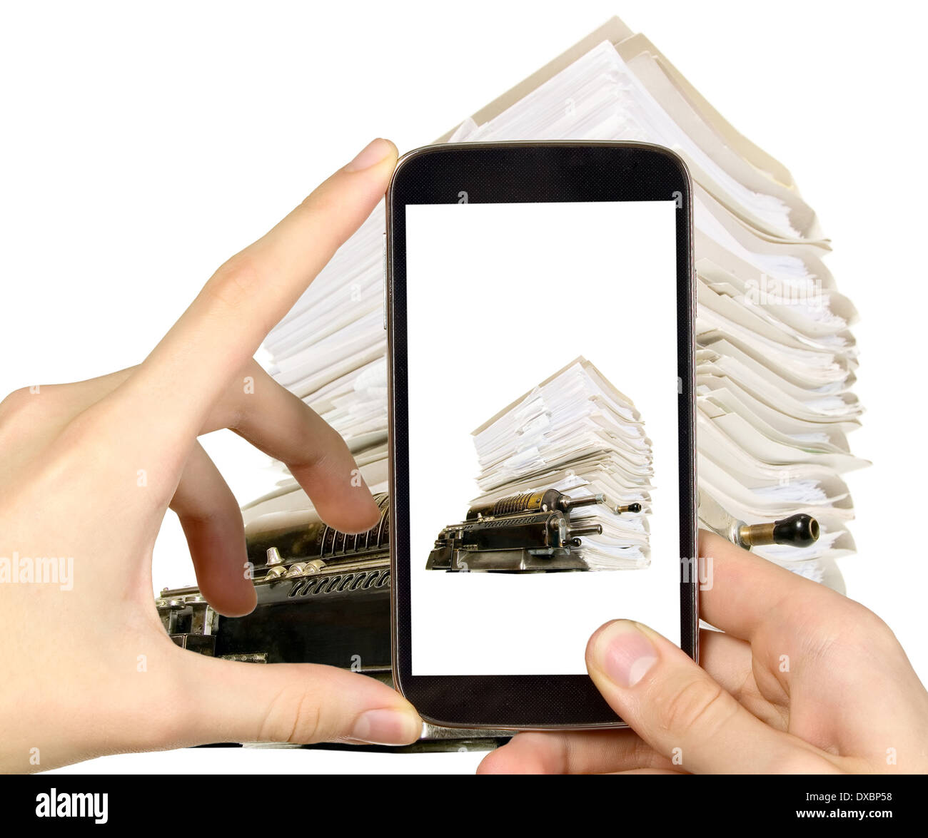 Man is taking photo of documents with smart mobile phone Stock Photo ...