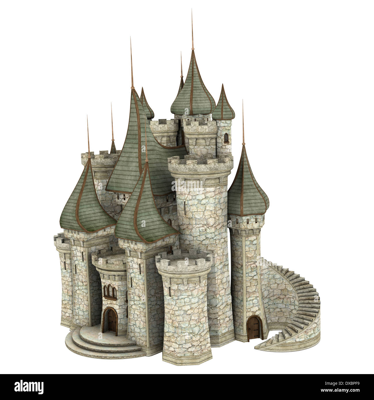 3D digital render of a fairy tale castle isolated on white background ...