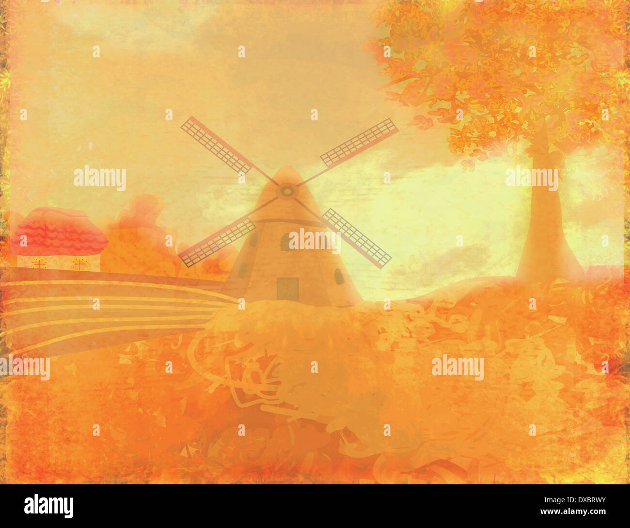Autumn landscape with windmill Stock Photo - Alamy