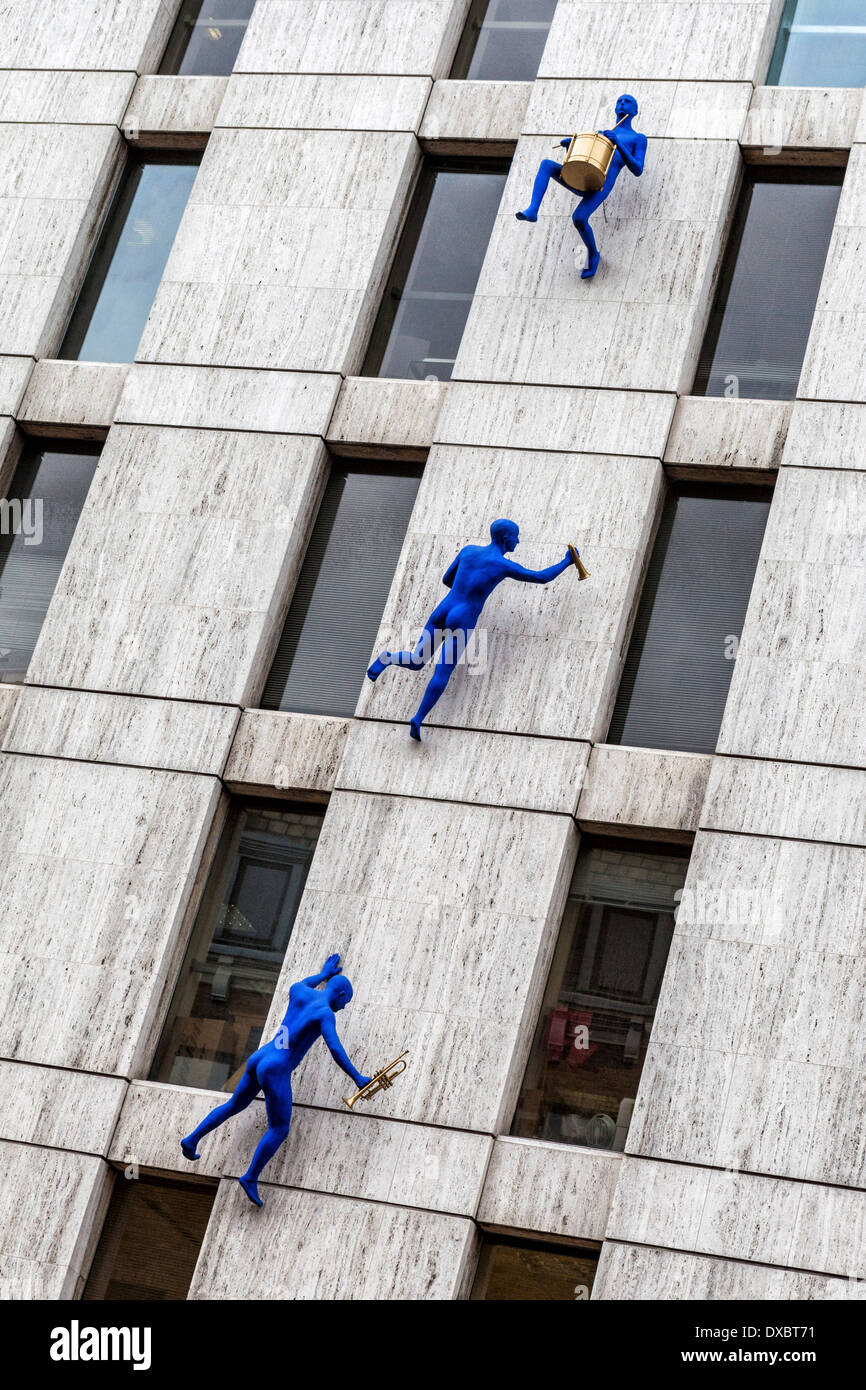 Maya House - Three Blue men with musical instruments climbing the ...