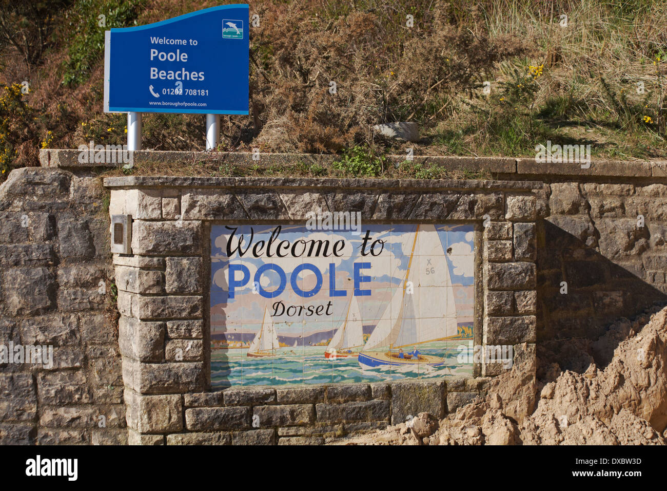 Welcome to Poole Dorset tiled sailing scene sign on beach promenade ...