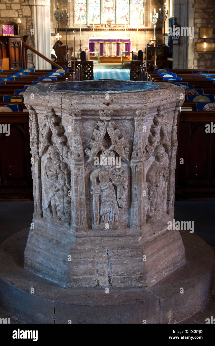 The font, St. Mary`s Church, Tysoe, Warwickshire, England, UK Stock ...