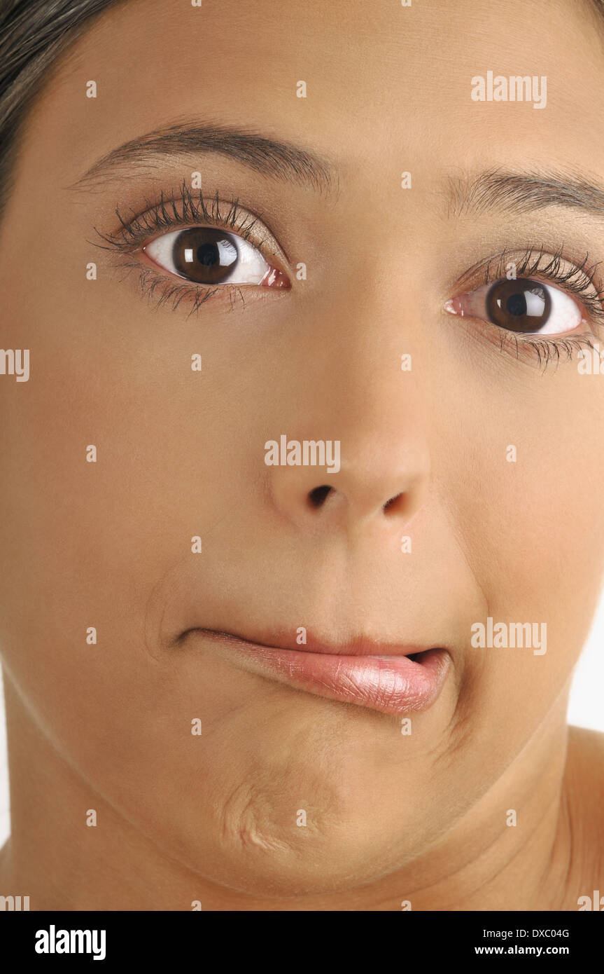 Female young adult face, crooked mouth Stock Photo - Alamy