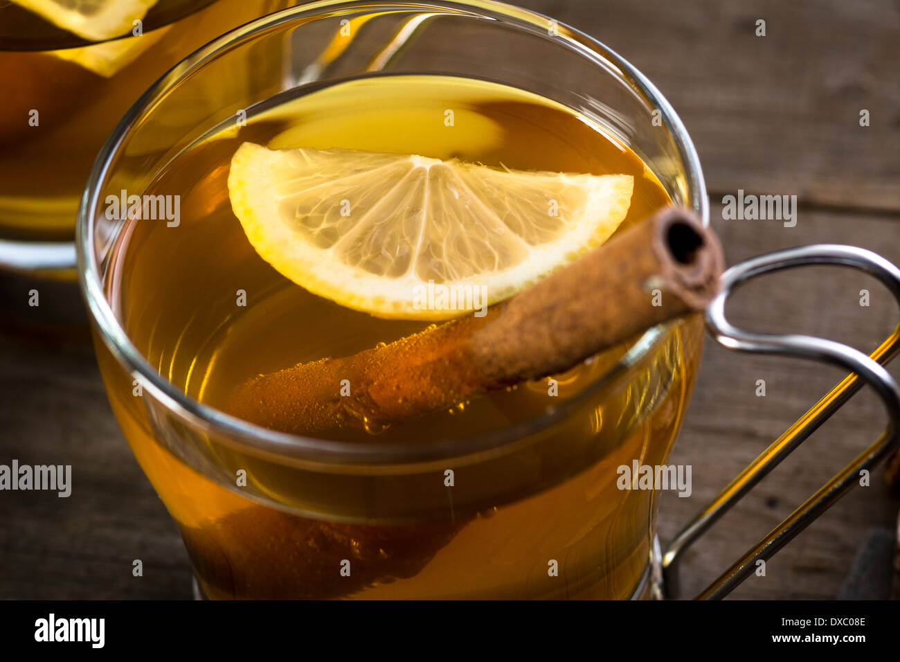 Closeup of hot apple cider with lemon slice Stock Photo - Alamy