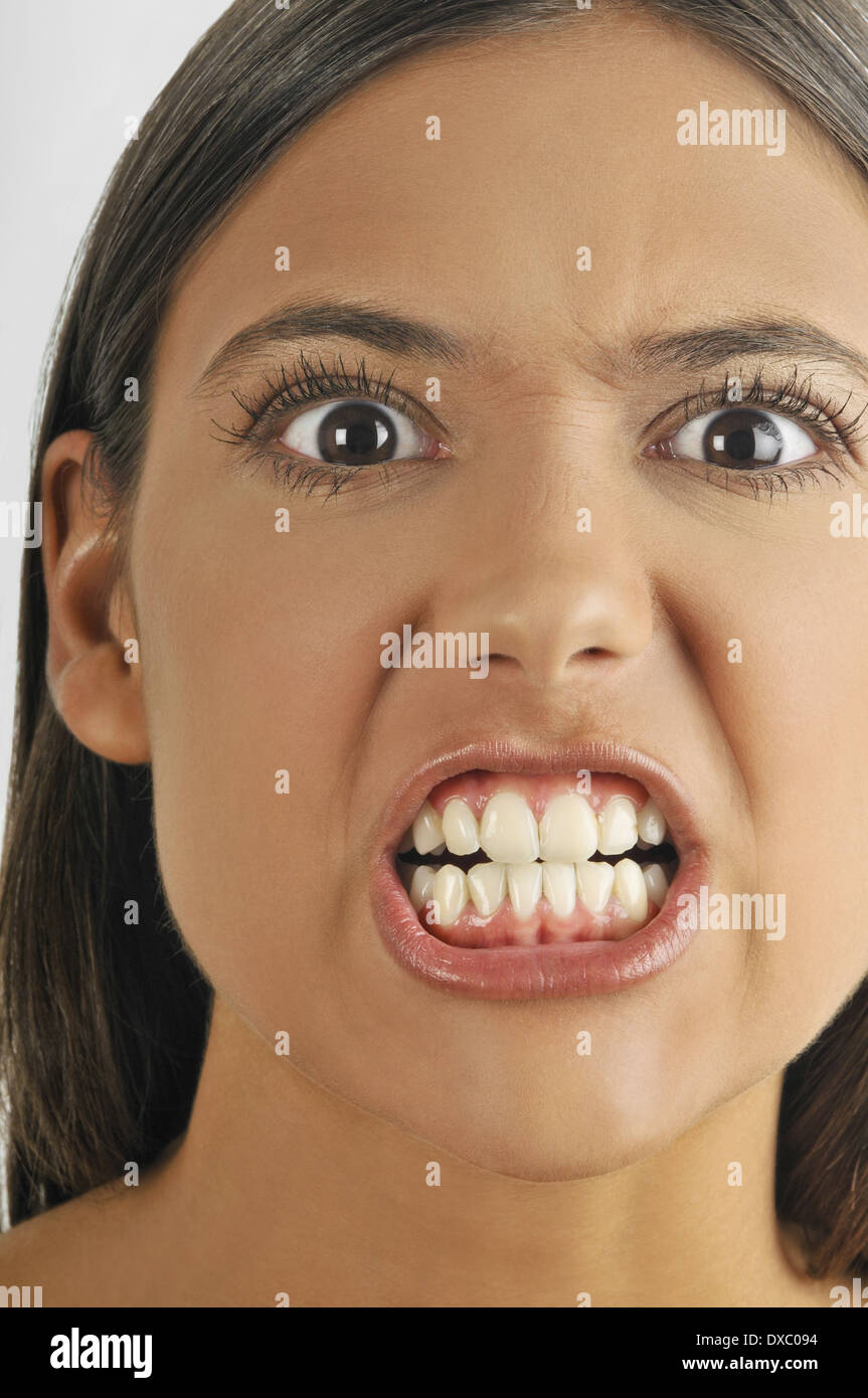 Female young adult face, shouting Stock Photo - Alamy