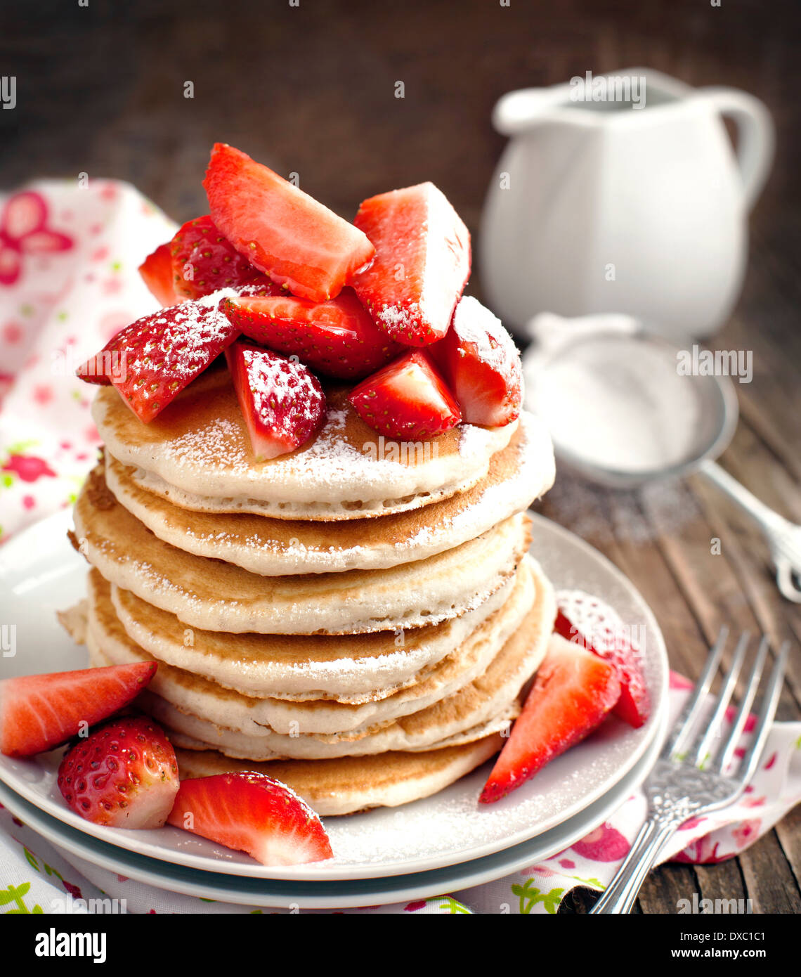 Stack homemade pancakes fresh fruit hi-res stock photography and images ...