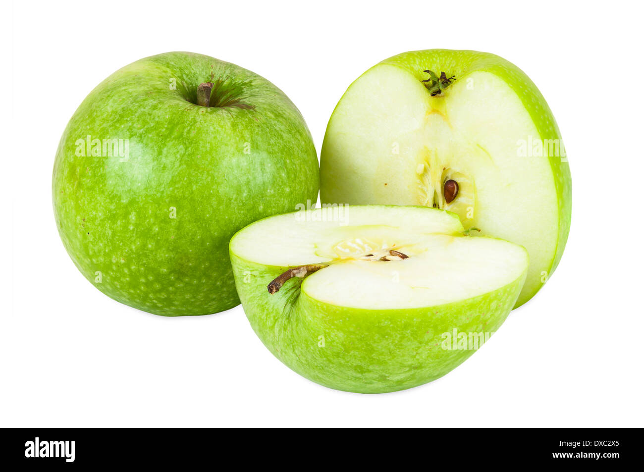 Fresh green apples isolated on white background with clipping path ...
