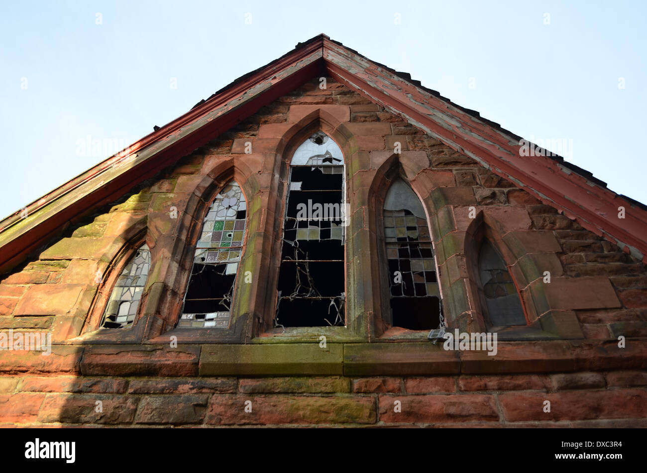 Derelict church. Abandoned church been left to fall down, destroyed by ...