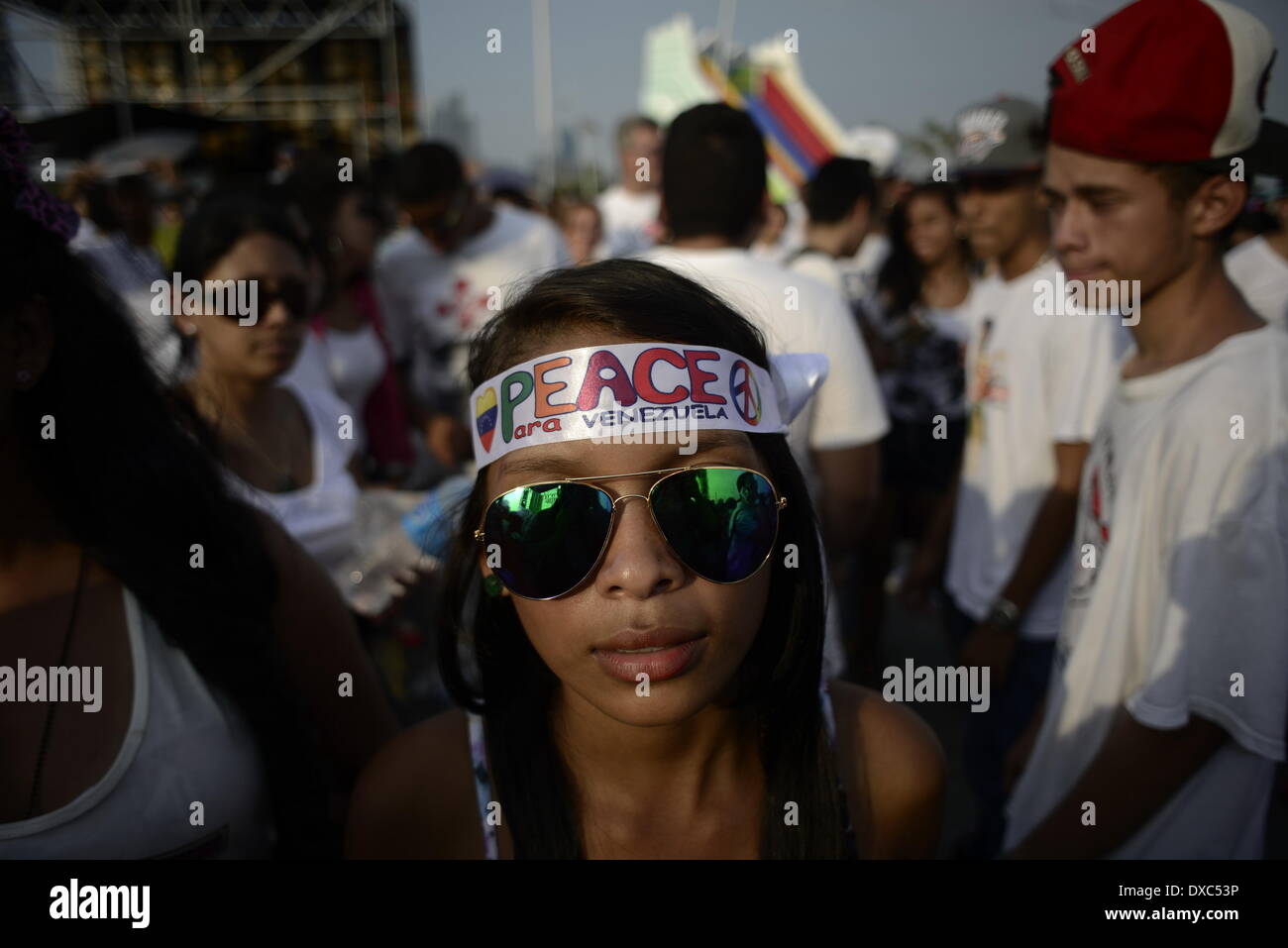 Panama City, Panama. 23rd Mar, 2014. A woman takes part in a rally in ...