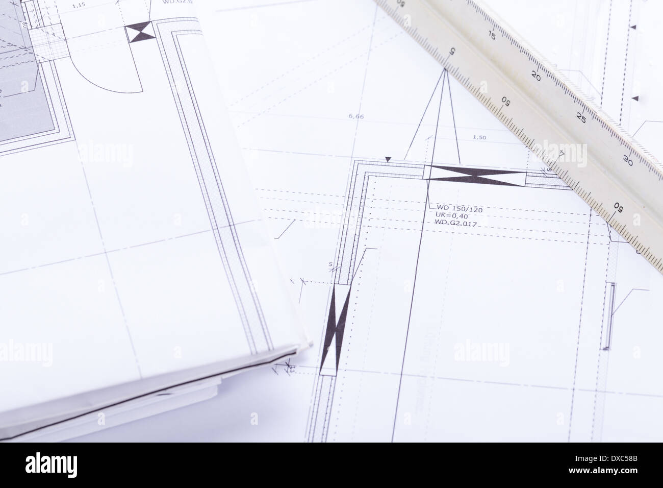 architect blueprints equipment objects workplace paper office Stock ...