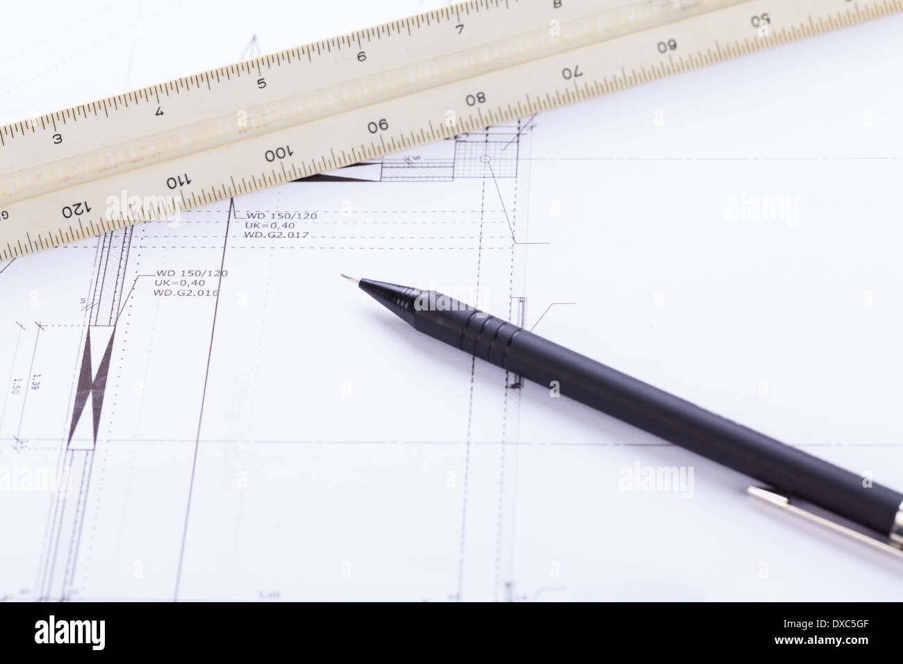 architect blueprints equipment objects workplace paper office Stock ...