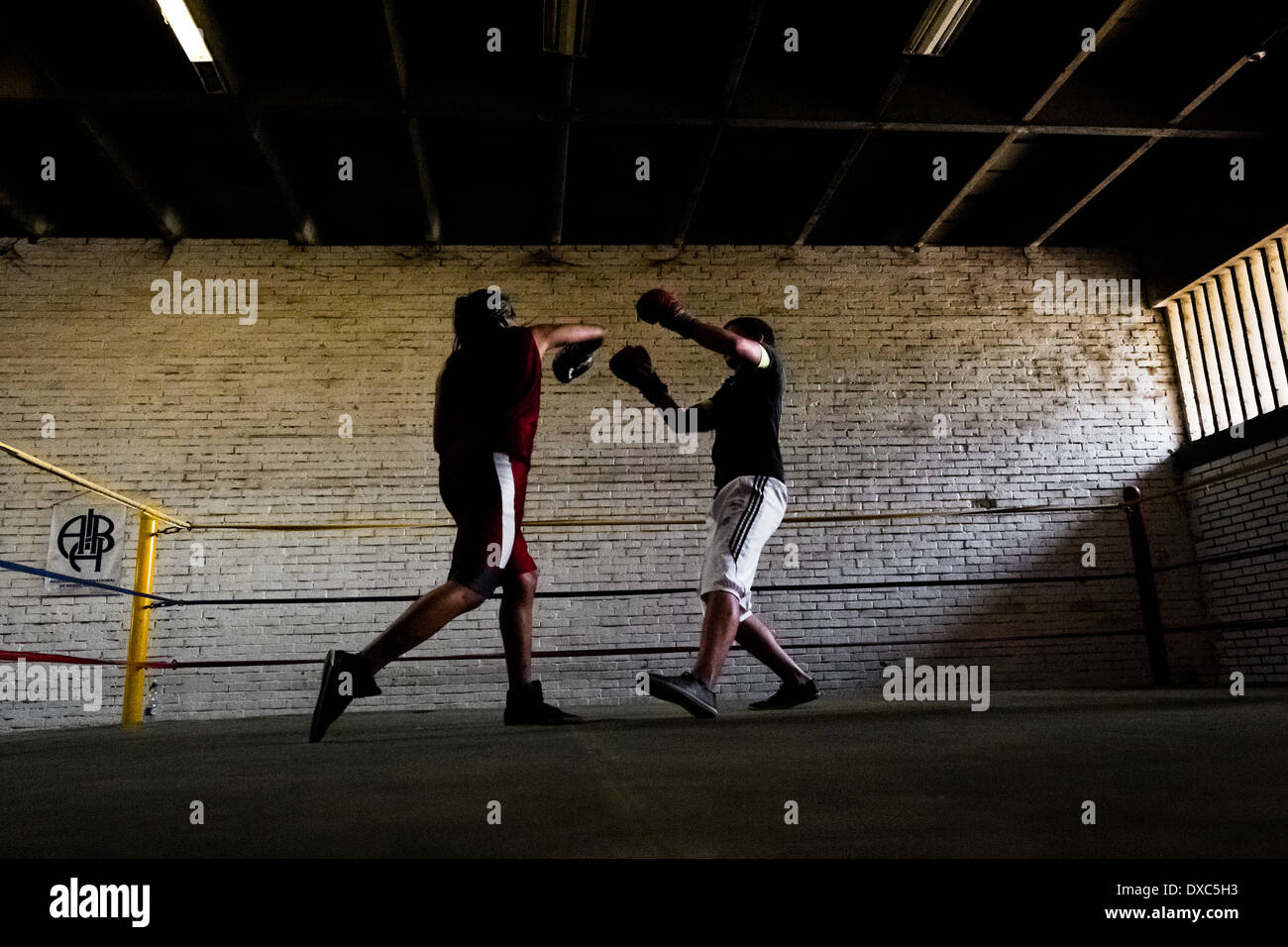 A young Colombian boxer, is seen during a boxing sparring workout with ...