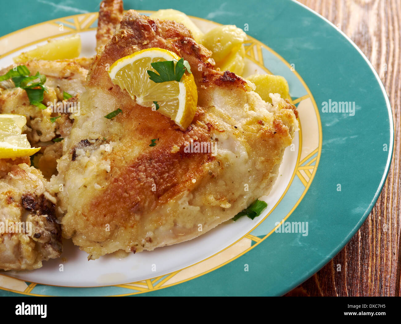 Kotopoulo Lemonato.Greek Lemon Chicken with Crispy Potatoes Stock Photo ...