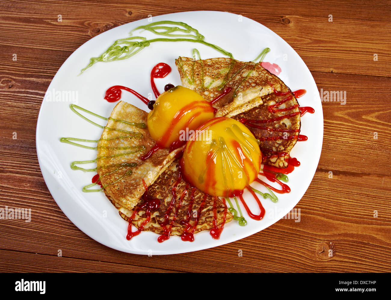Kids Food.Fun butterfly shaped pancake with peach Stock Photo - Alamy