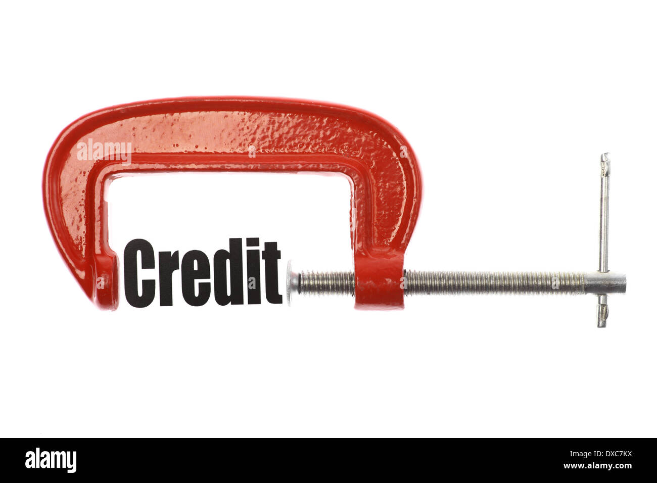 The word "Credit" is compressed with a vice. Business metaphor Stock ...