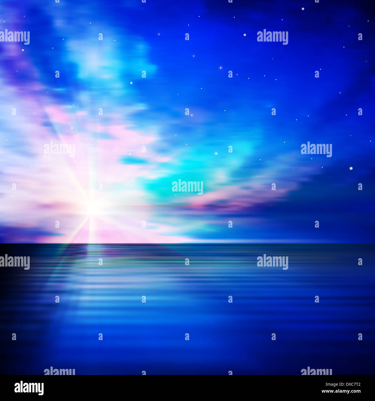 abstract nature blue background with clouds and ocean sunrise Stock ...