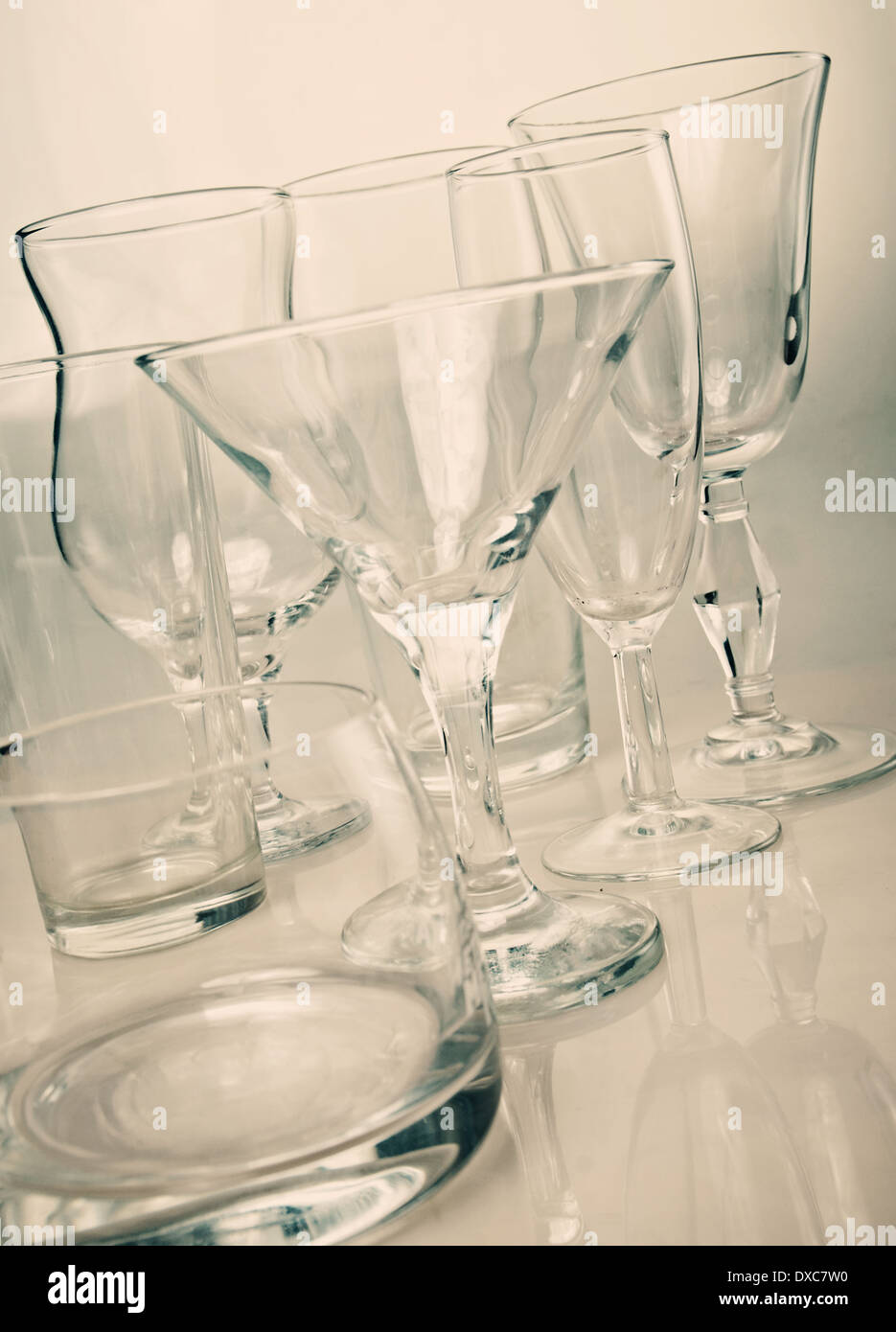 Clean empty glassware collection. closeup Stock Photo - Alamy
