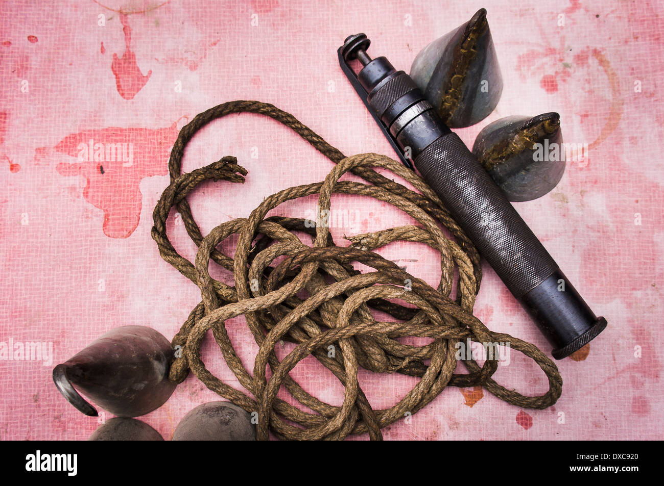 Captive Bolt Pistol (CBP), bell scrapers for removing hair, rope Stock ...